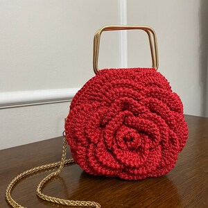 Handmade Red Rose Bag,crochet 3D Flower Purse,crocheted Tote Bag,gold ...