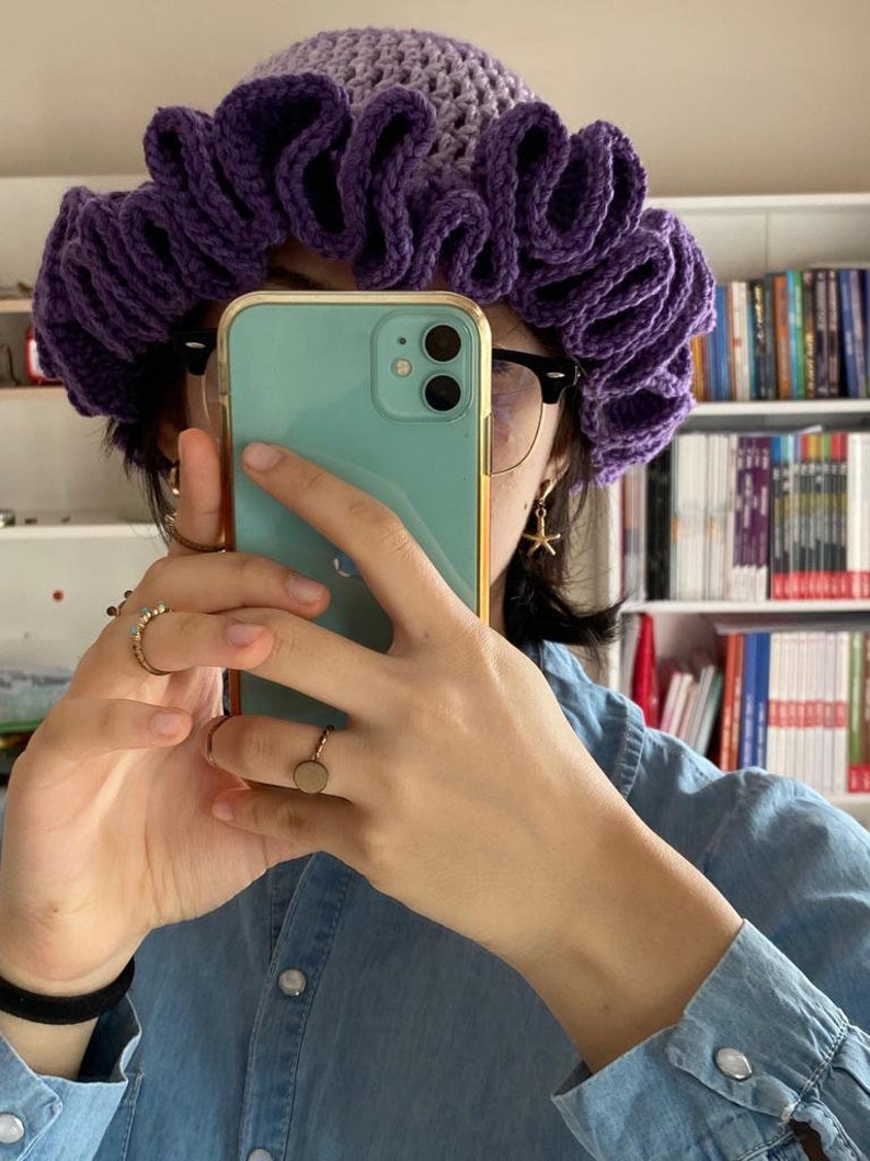 Crochet Ruffle Bucket Hat Pink Crochet Frilly Cool Beanie Hat - Etsy