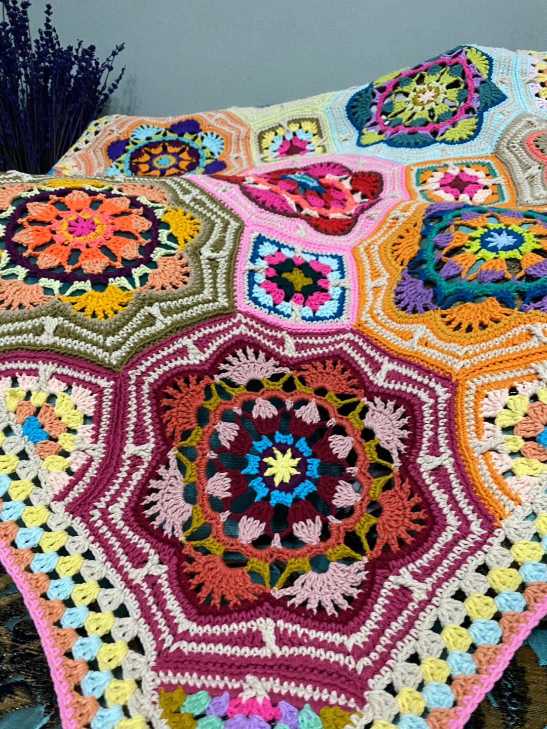 Crochet Persian Tiles Blanket,crocheted Granny Square Mandala Throw ...