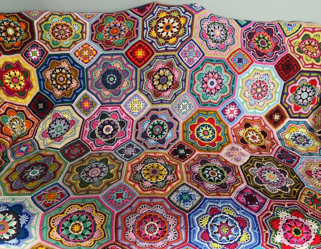 Crocheted Large Persian Tiles Blanket,crocheted Granny Square Mandala ...