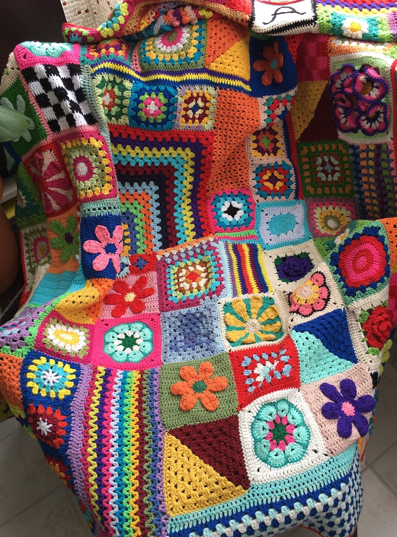 Crochet Granny Square Patchwork Blanketgranny Square - Etsy