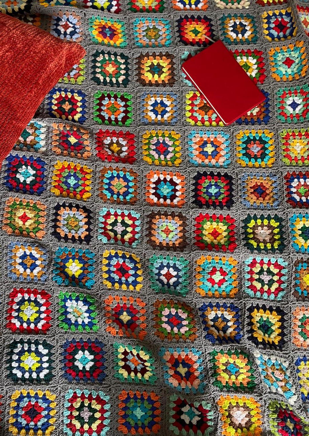 Crochet Gray Afghan,granny Square Blanket,patchwork Colorful Throw,soft ...