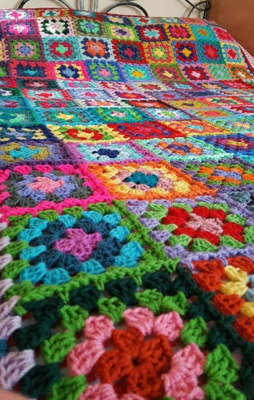 Crocheted Granny Square Patchwork Blanket,granny Square Multicolor ...