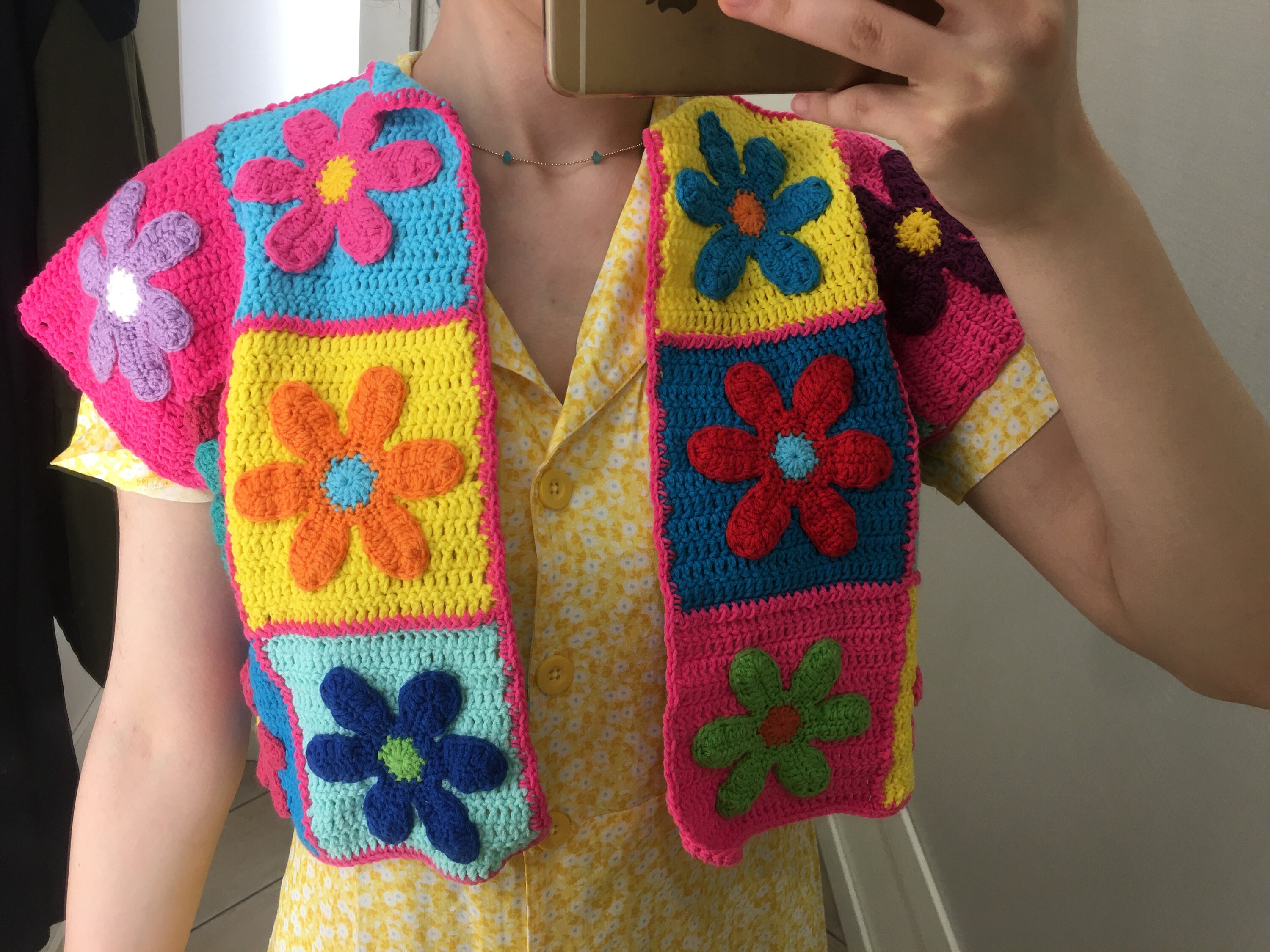 Crochet Granny Square Daisy Vest Knit Colorful Patchwork - Etsy