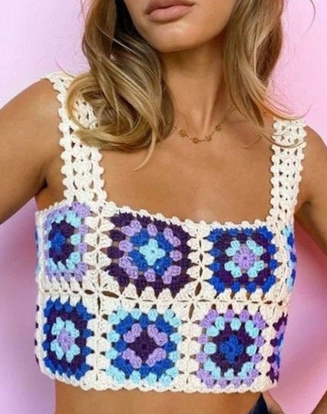 Crochet Granny Square Top, Woman Crochet Bralette, Crochet Blouse for ...