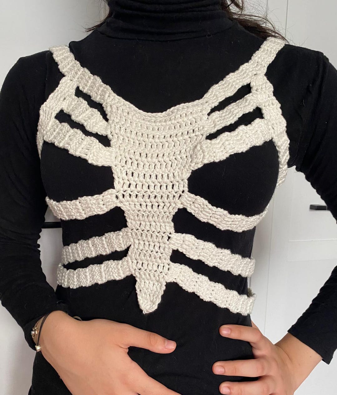Crochet Skeleton Corset, Crochet Halloween Skeleton Top, Grunge ...