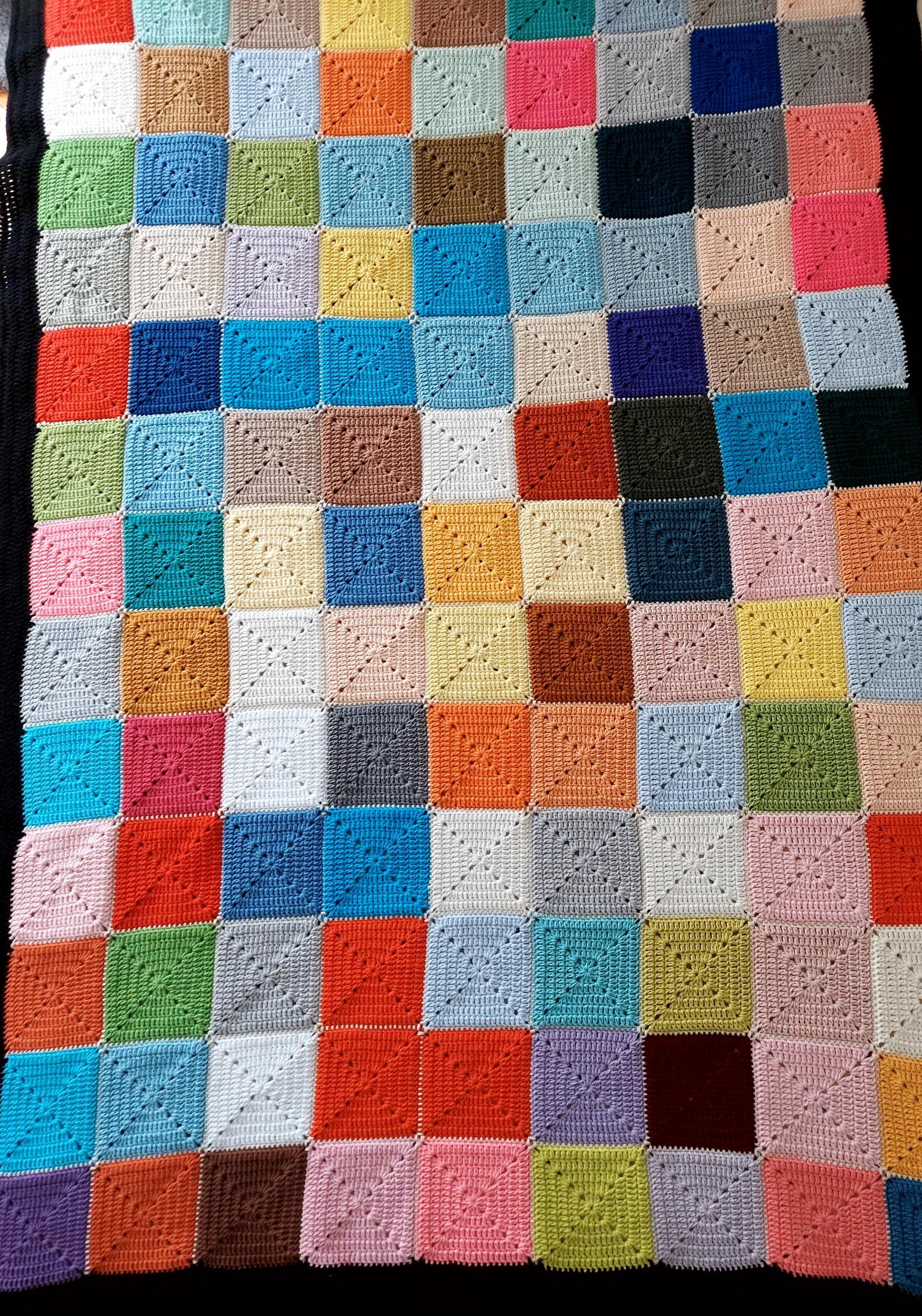 Crochet Granny Square Blanket,colorful Bedspread,black Grandma Afghan ...