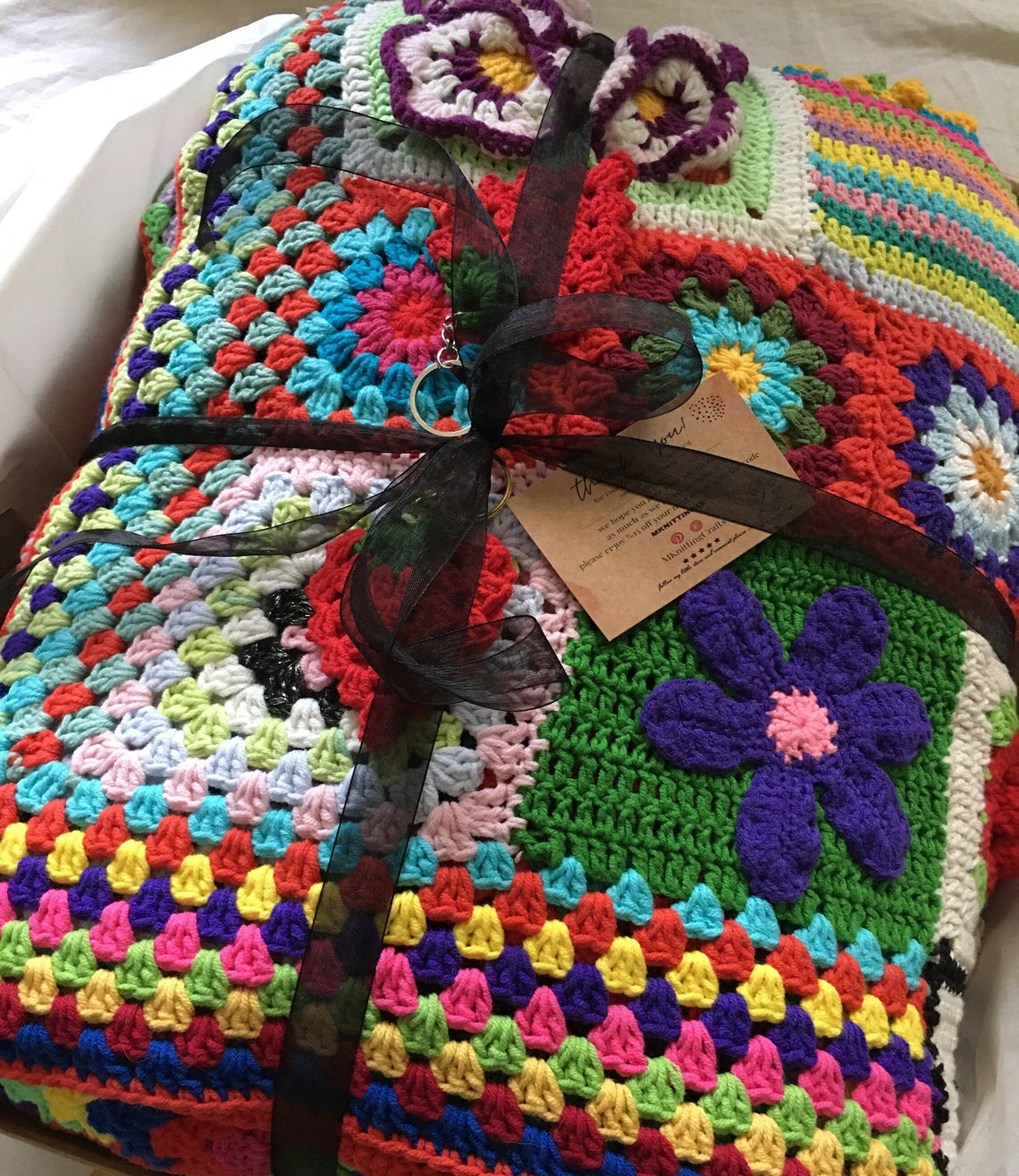 Crocheted Granny Square Patchwork Blanket,granny Square Multicolor ...