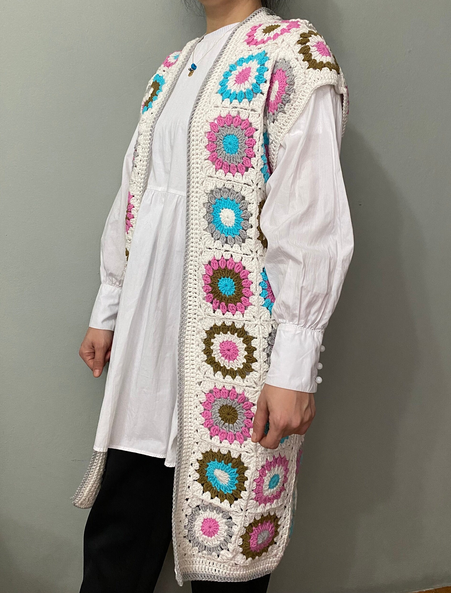 Crochet Granny Square Vest Colorful Hooded Crochet Waistcoat - Etsy