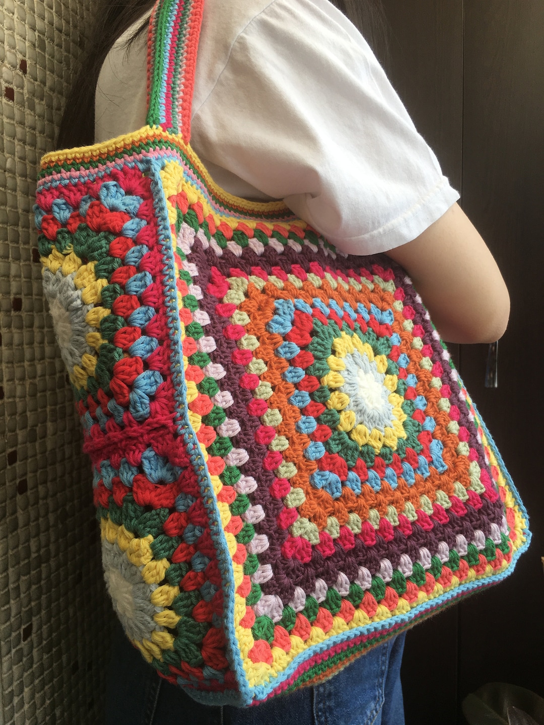 Crochet Granny Square Shoulder Bag ,crochet Purse, Retro Bag, Boho ...