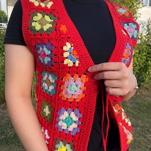 Crochet Granny Square Vest,colorful Crochet Waistcoat,boho Hippie ...