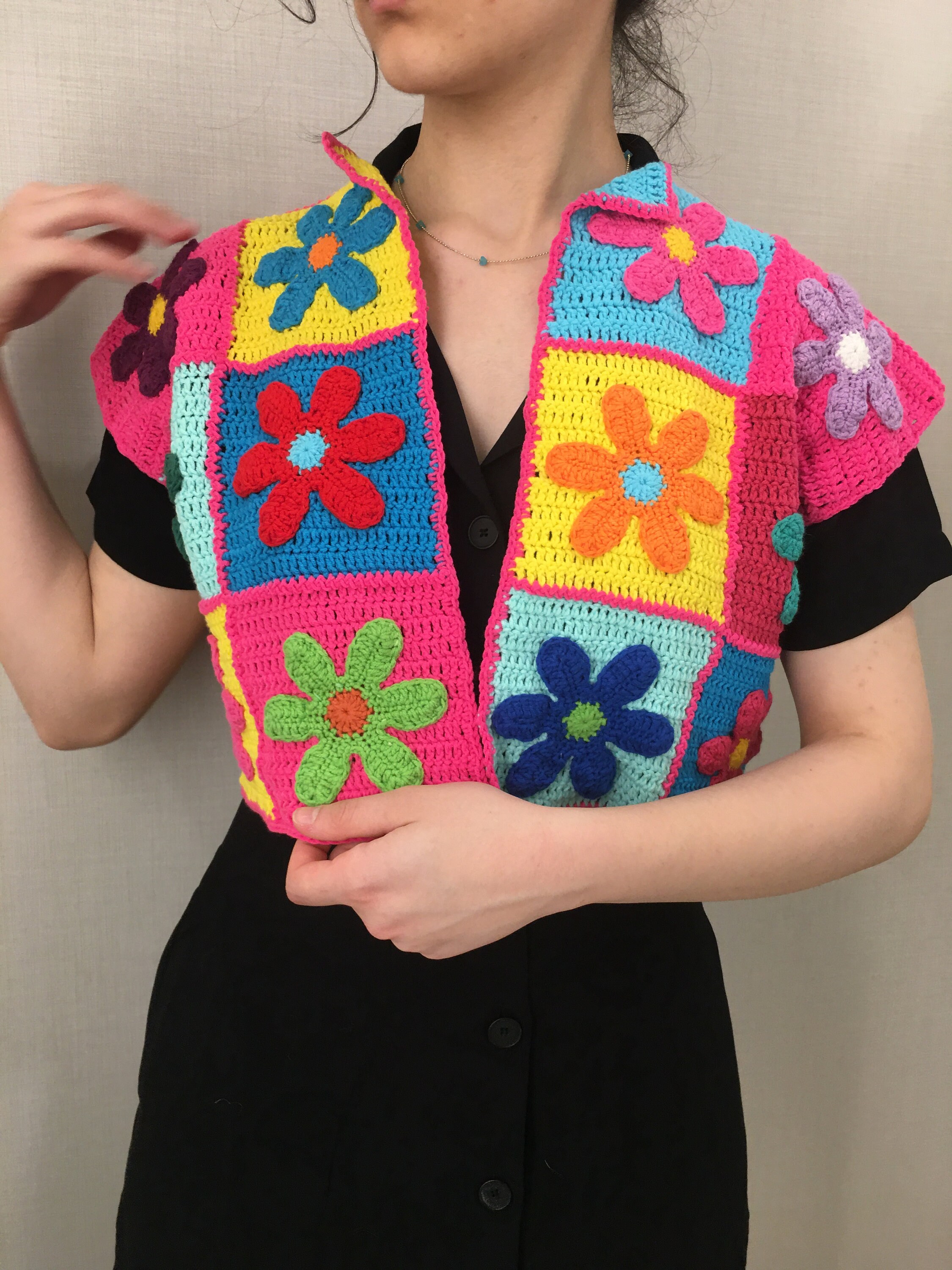 Crochet Granny Square Daisy Vest Knit Colorful Patchwork - Etsy