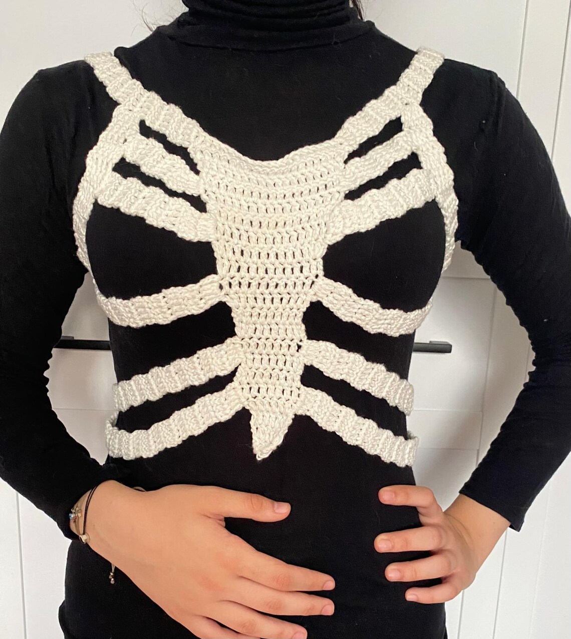 Crochet Skeleton Corset, Crochet Halloween Skeleton Top, Grunge ...