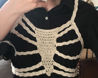 Crochet Skeleton Top, Grunge Fairycore Goth Top, Skeleton Corset ...