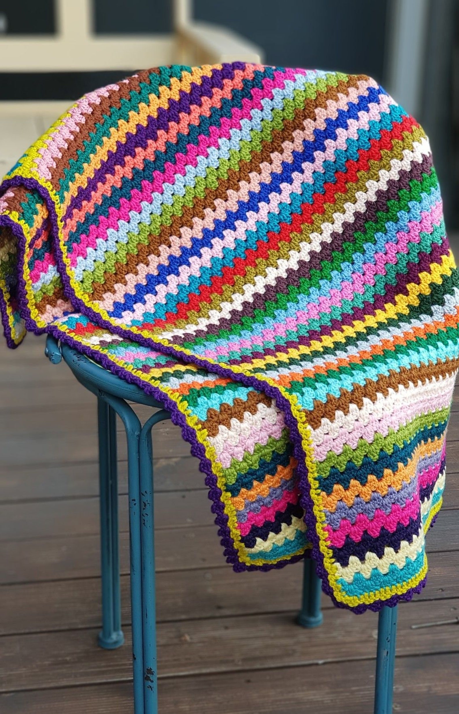 Crocheted Striped Afghan Blanket Multicolor Bedspreadcrochet - Etsy