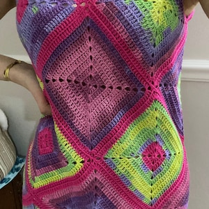 Handmade Crochet Granny Square Dress, Crocheted Multicolor Dress,boho ...