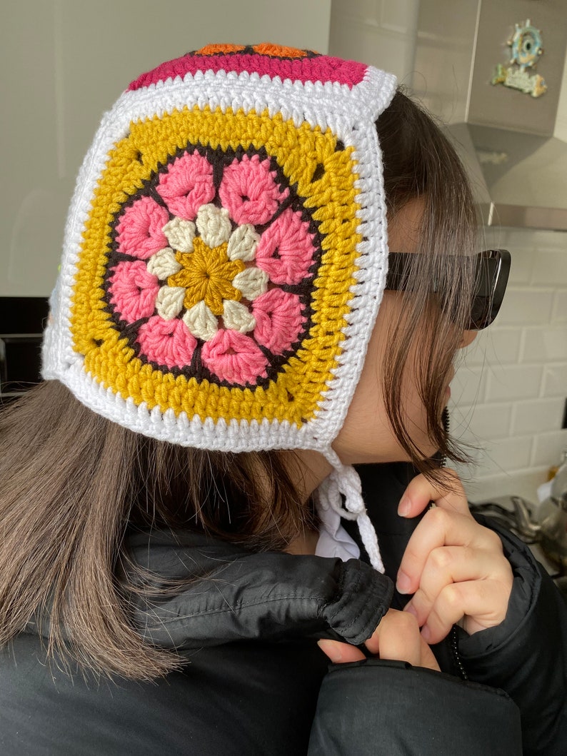 Crochet Granny Square Daisy Bonnet Floral Colorful Balaclava - Etsy