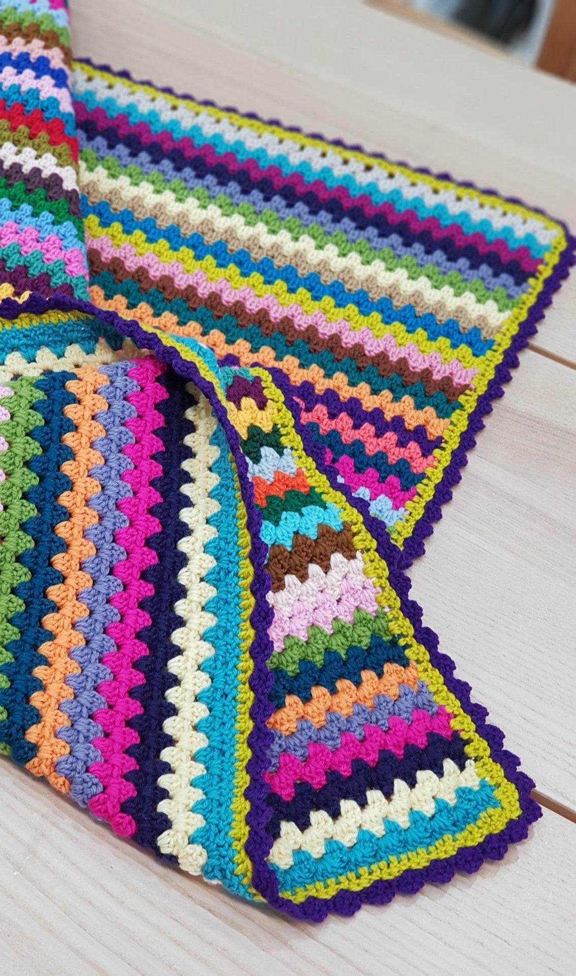 Crocheted Striped Afghan Blanket Multicolor Bedspreadcrochet - Etsy