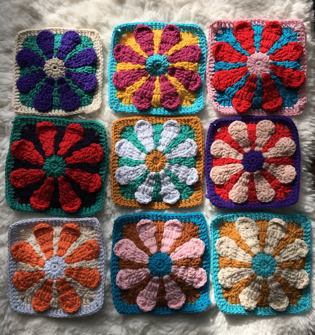 Handmade Crochet Granny Square Motif Kit Ready To Shipping Crocheted