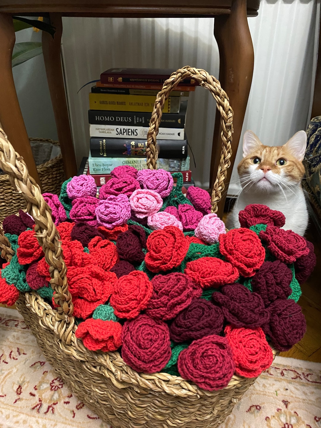 Crochet Flower Bouquet Blanket,handmade Red Roses Bouquet,granny Square ...