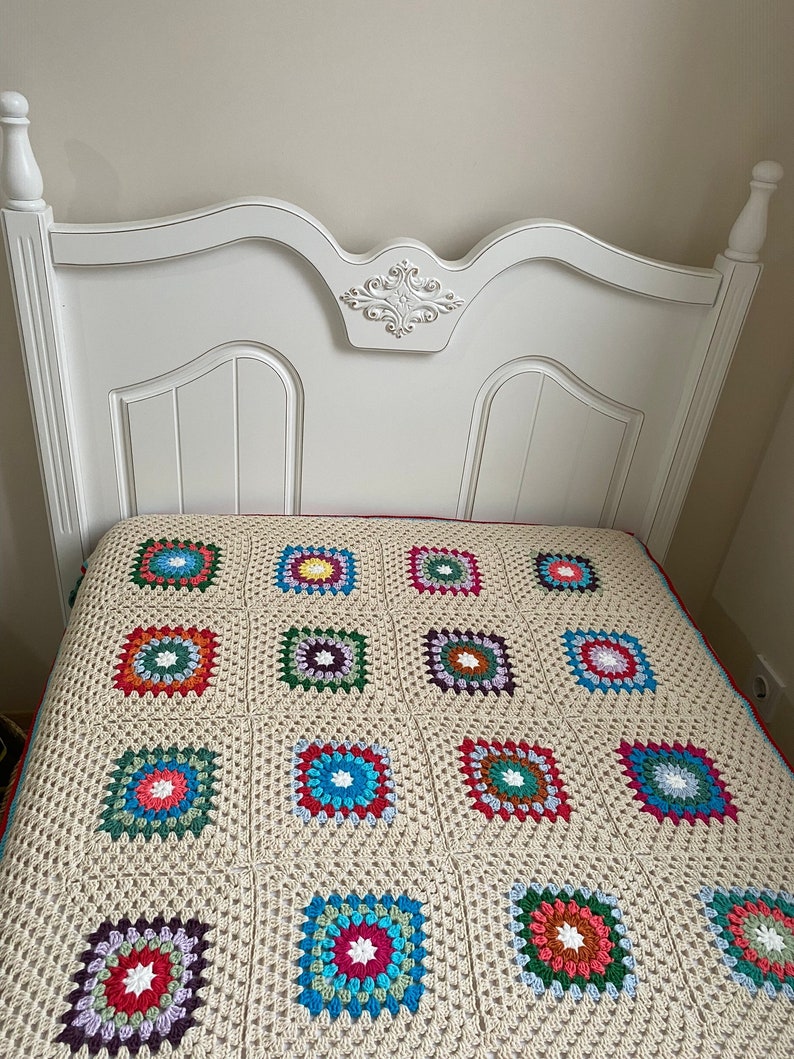 Crochet Granny Square Bedspread Throw,granny Square Afghan Blanket ...