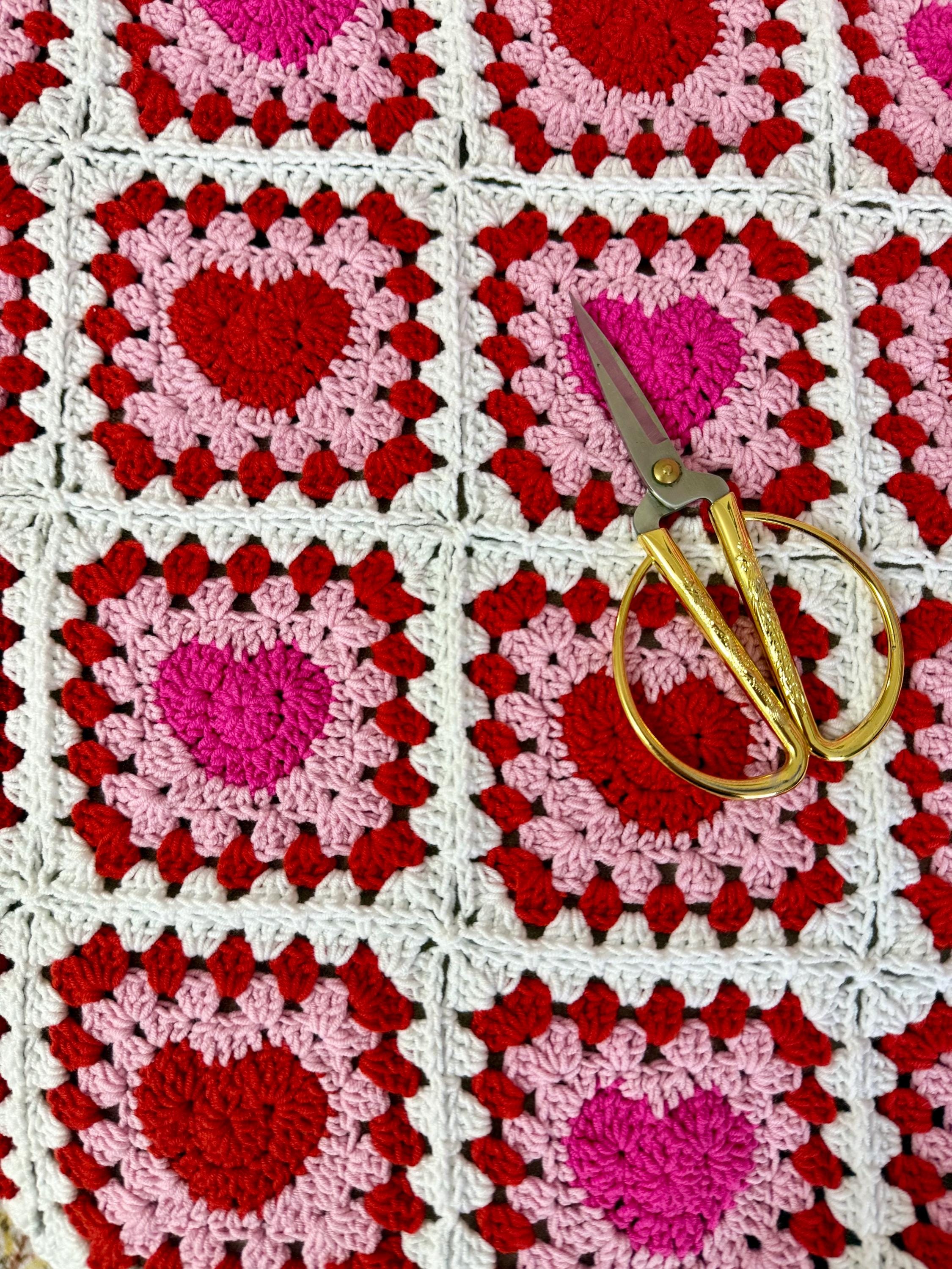 Crochet Pink and Red Heart Blanket,handmade Afghan,knit Soft Bedspread ...