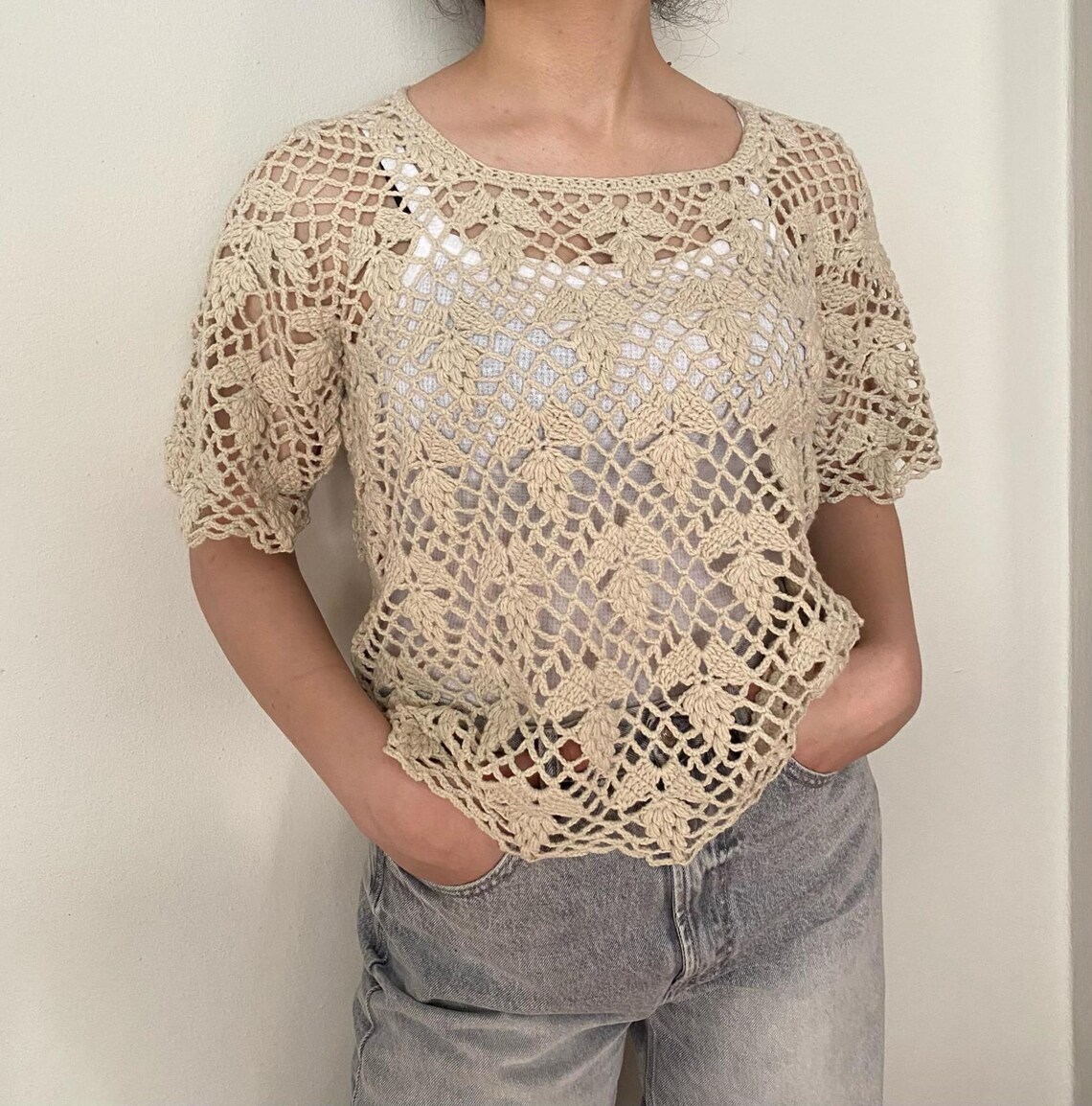 Crochet Lace Sweater,crochet Beige Sweater,knit Lace Blouse,summer ...