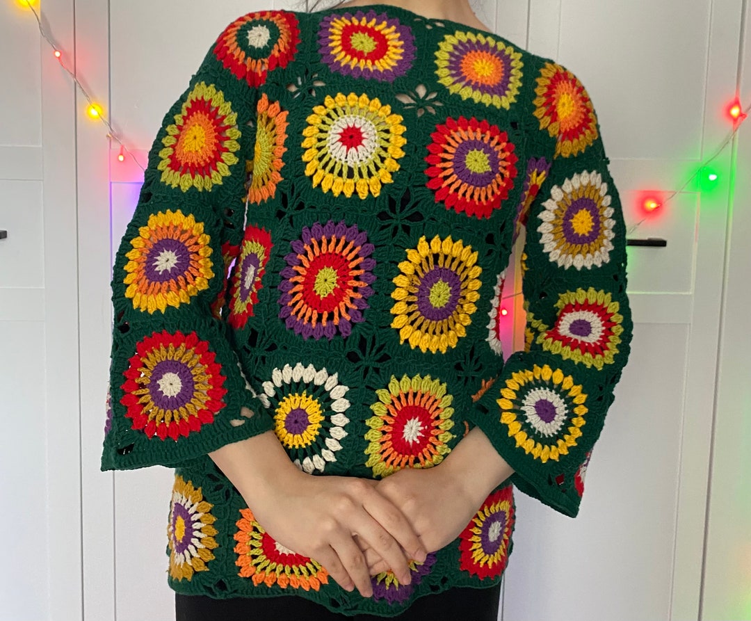 Crochet Sweater,crocheted Sunflower Sweater,knit Hippie Boho Festival ...
