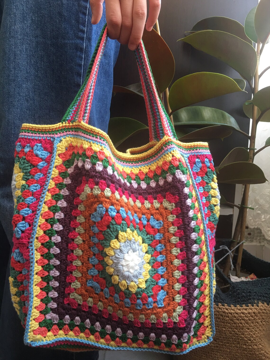 Crochet Granny Square Shoulder Bag crochet Purse Retro Bag - Etsy