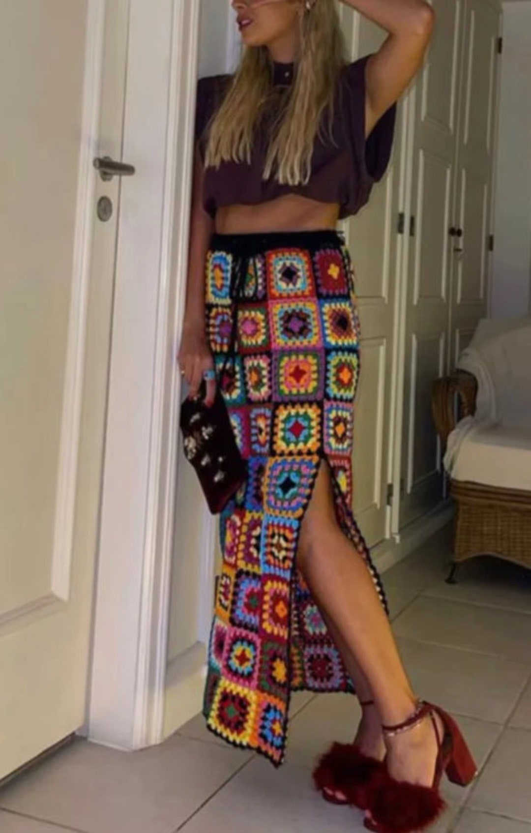 Crochet Granny Square Maxi Skirt,crochet Granny Square Afghan Long ...