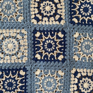 Crochet Blue Afghan, Crochet Light Blue and Dark Bluethrow, Mosaic ...