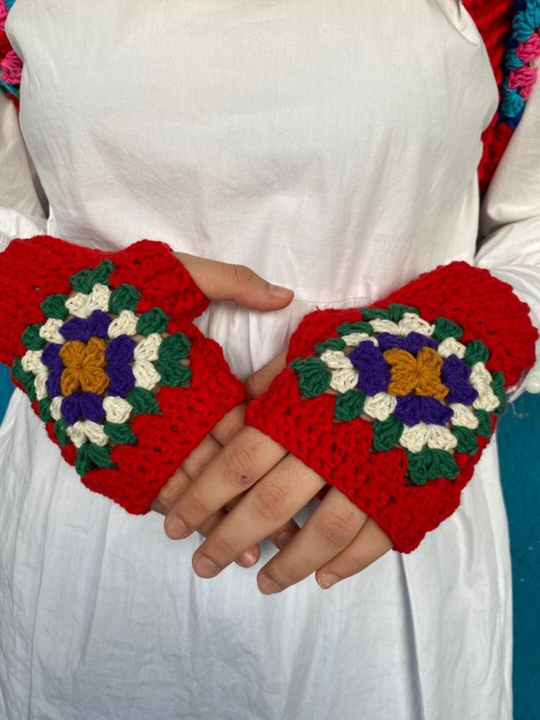 Crochet Red Granny Square Gloves,crochet Mittens, Christmas Gift for ...