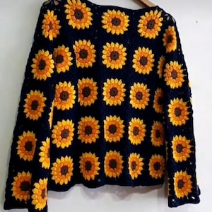 Crochet Sweater,crocheted Sunflower Sweater,knit Hippie Boho Festival ...