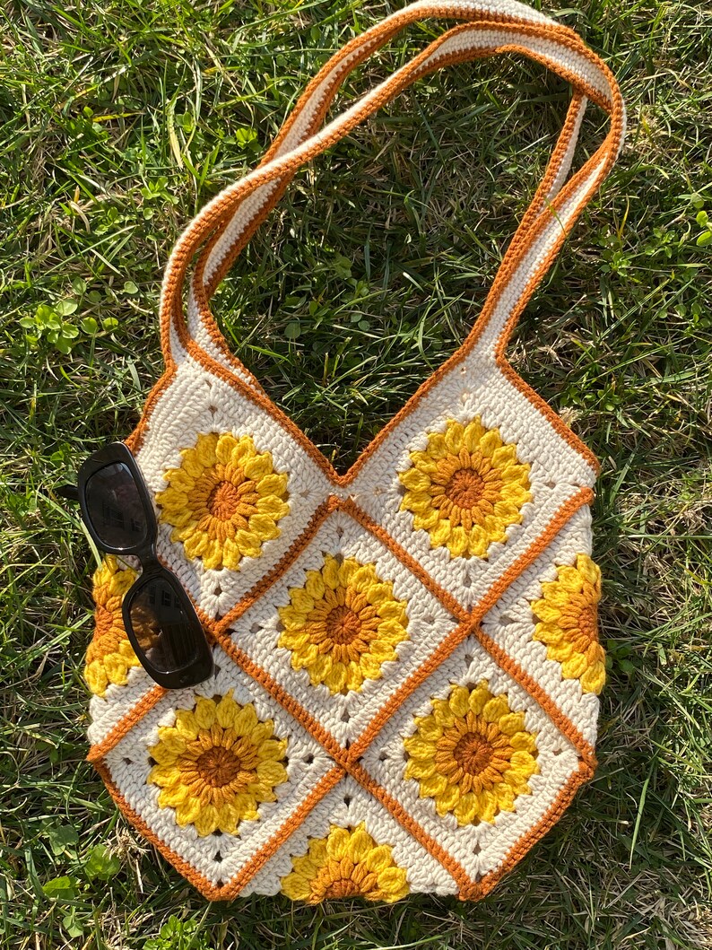 Crochet Sunflower Bag Granny Square Shoulder Bag Crochet - Etsy