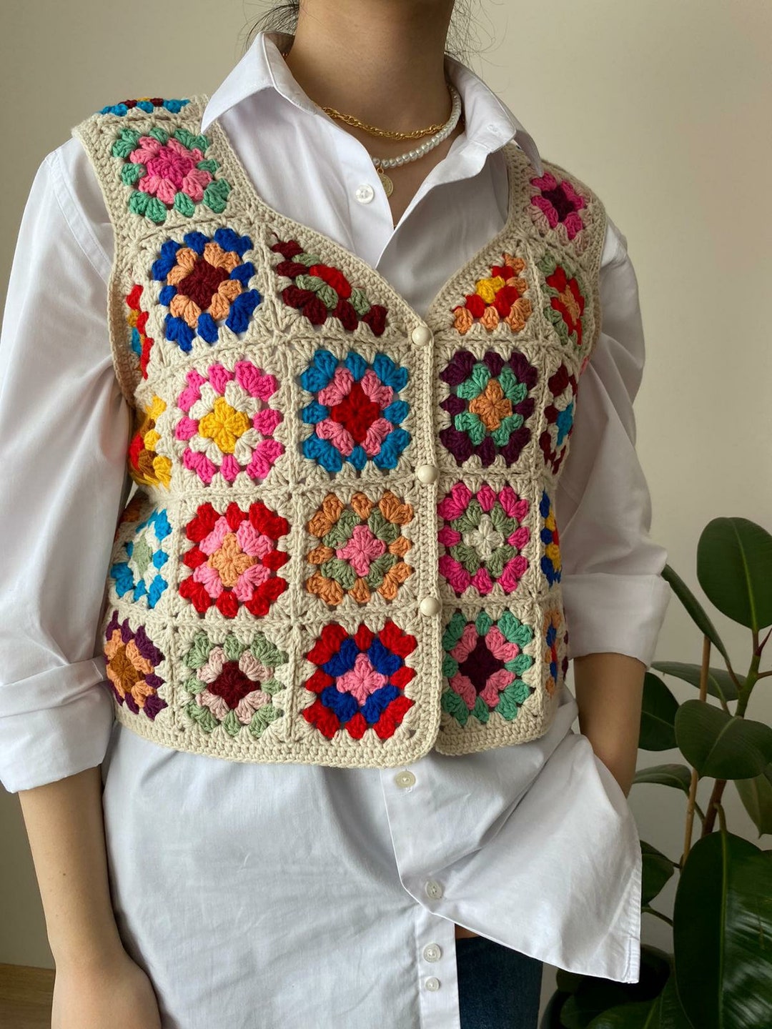 Crochet Granny Square Vest, Colorful Crochet Waistcoat ,boho Hippie ...
