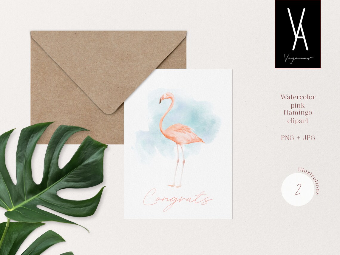 Watercolor Pink Flamingo Hand Painted Clipart Digital Print Nursery ...