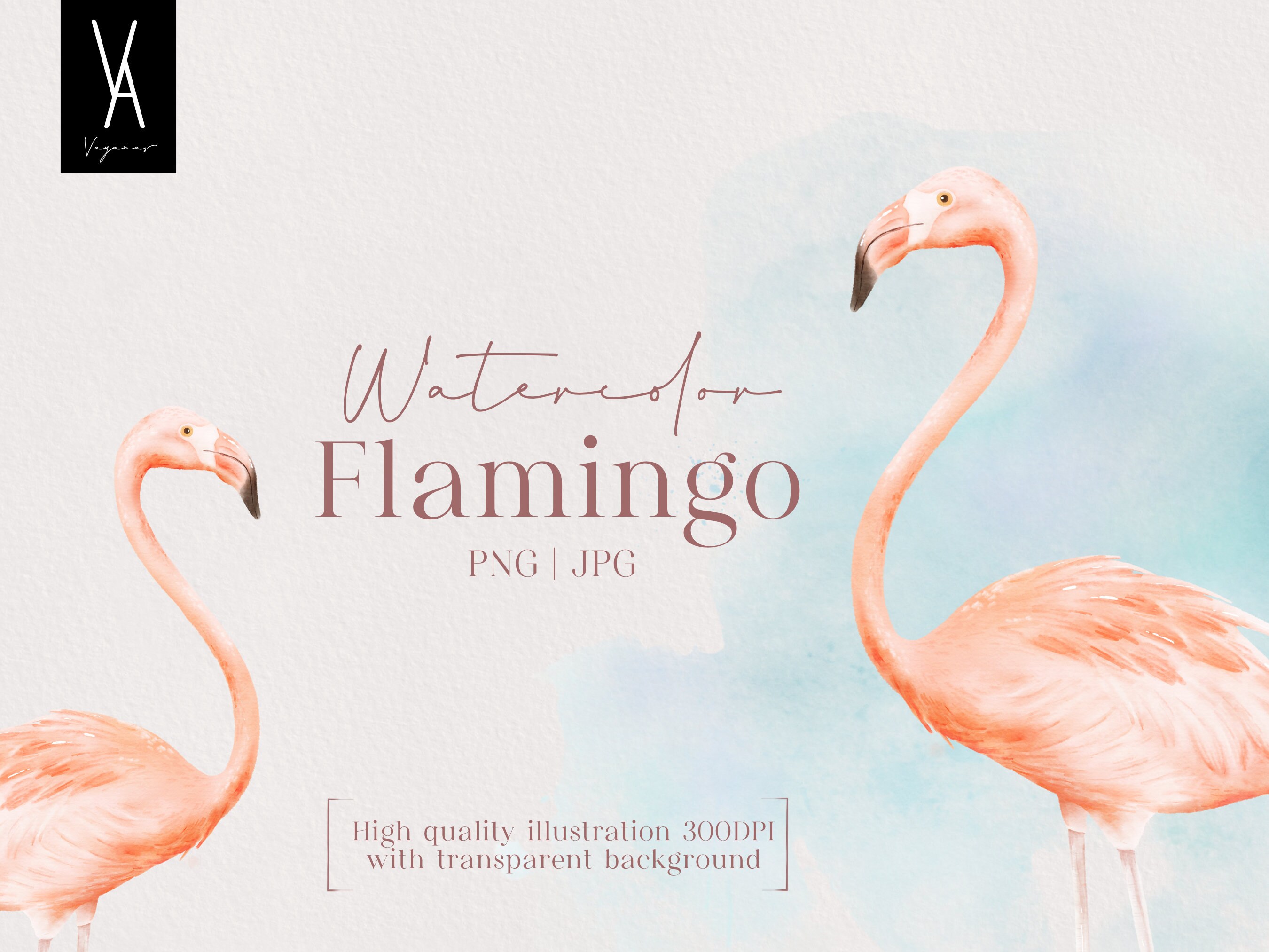 Watercolor Pink Flamingo Hand Painted Clipart Digital Print Nursery ...