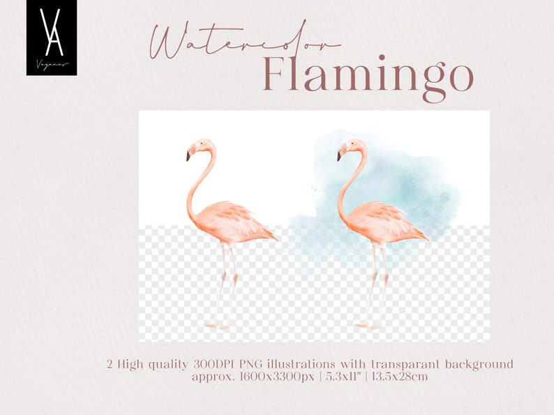 Watercolor Pink Flamingo - Hand Painted Clipart - Digital Print ...