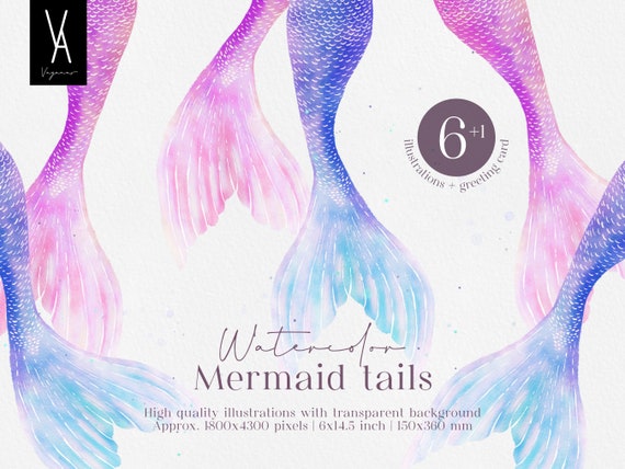 Watercolor Mermaid Tail Clipart Purple Pink Mermaid Tails - Etsy