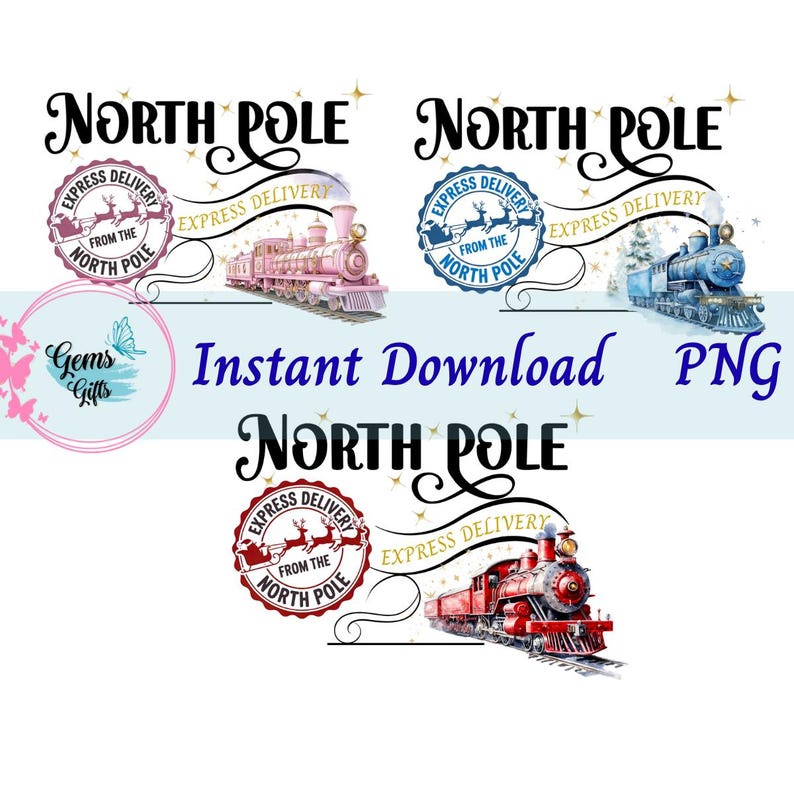 Christmas Train Bundle Set - PNG - Instant Download - Pink - Blue - Red ...
