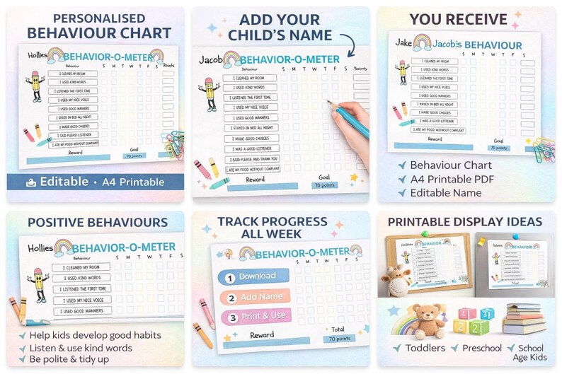 Rainbow Rewards Chart and Token Bundle - Editable Canva Template ...