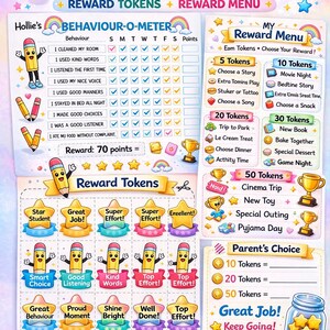 Rainbow Rewards Chart and Token Bundle - Editable Canva Template ...