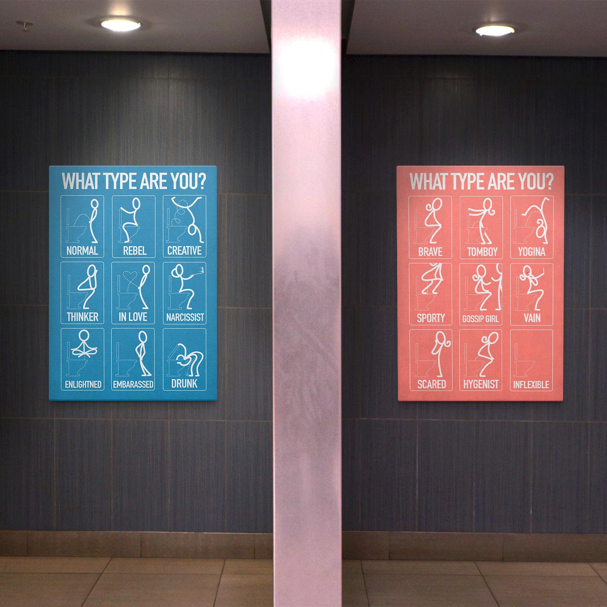 Set of 2 Funny Toilet Poster. Male Female Infographic Printable Gift ...