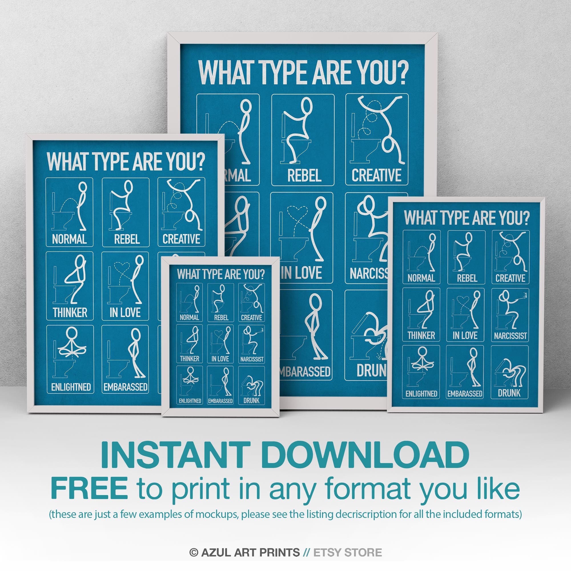 Set of 2 Funny Toilet Poster. Male Female Infographic Printable Gift ...