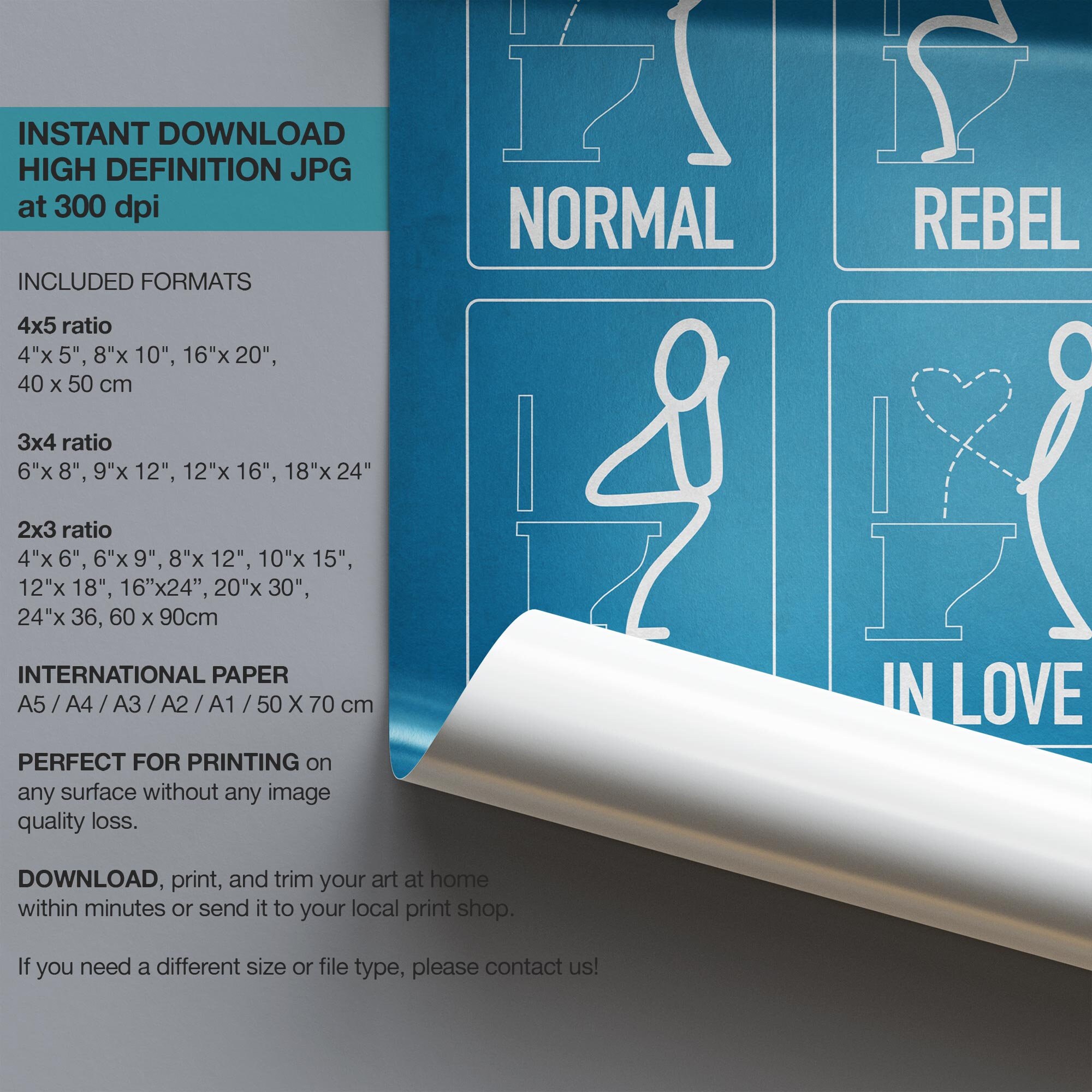 Set of 2 Funny Toilet Poster. Male Female Infographic Printable Gift ...