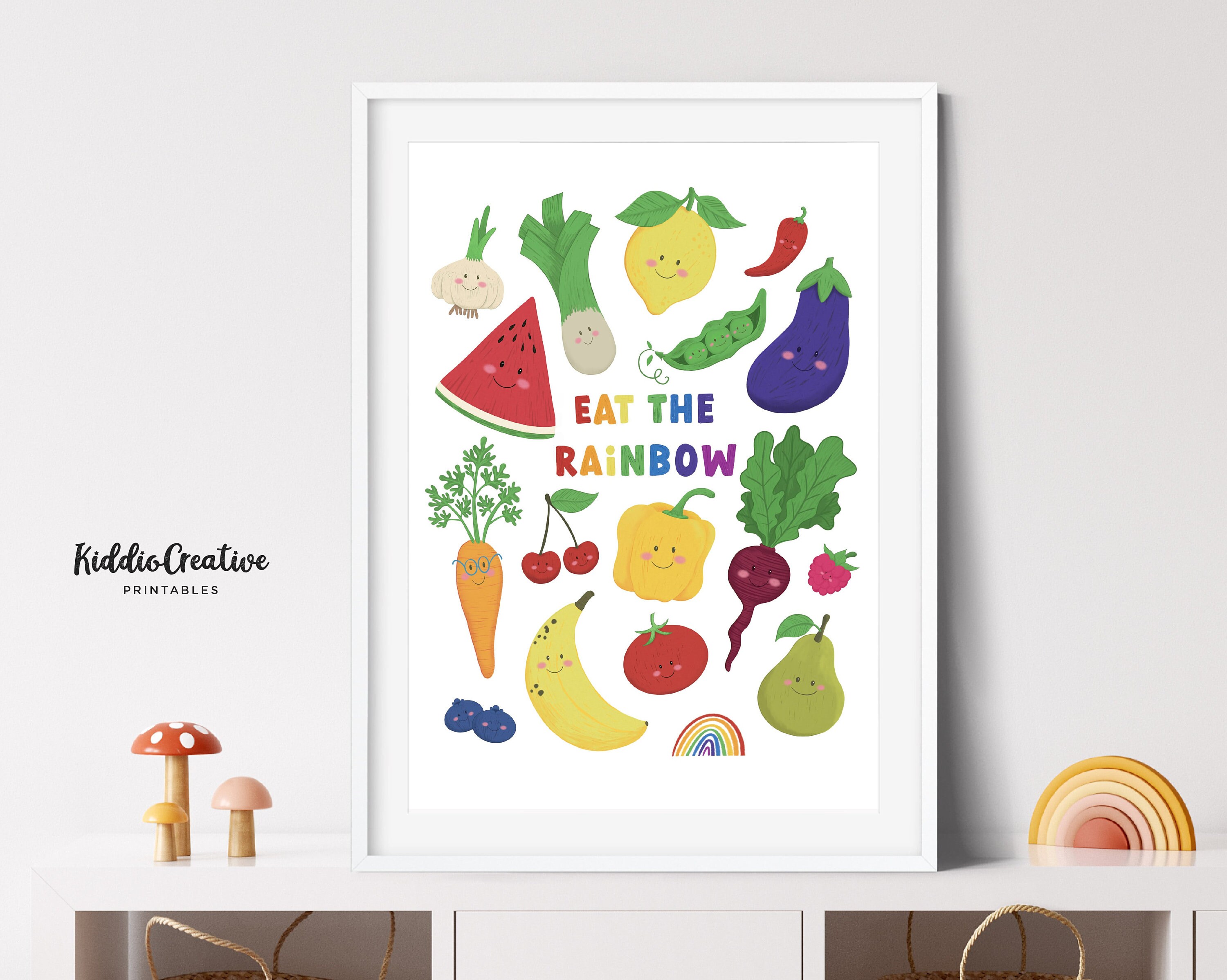Eat the Rainbow Print Cute Nursery Wall Art Fruit and - Etsy