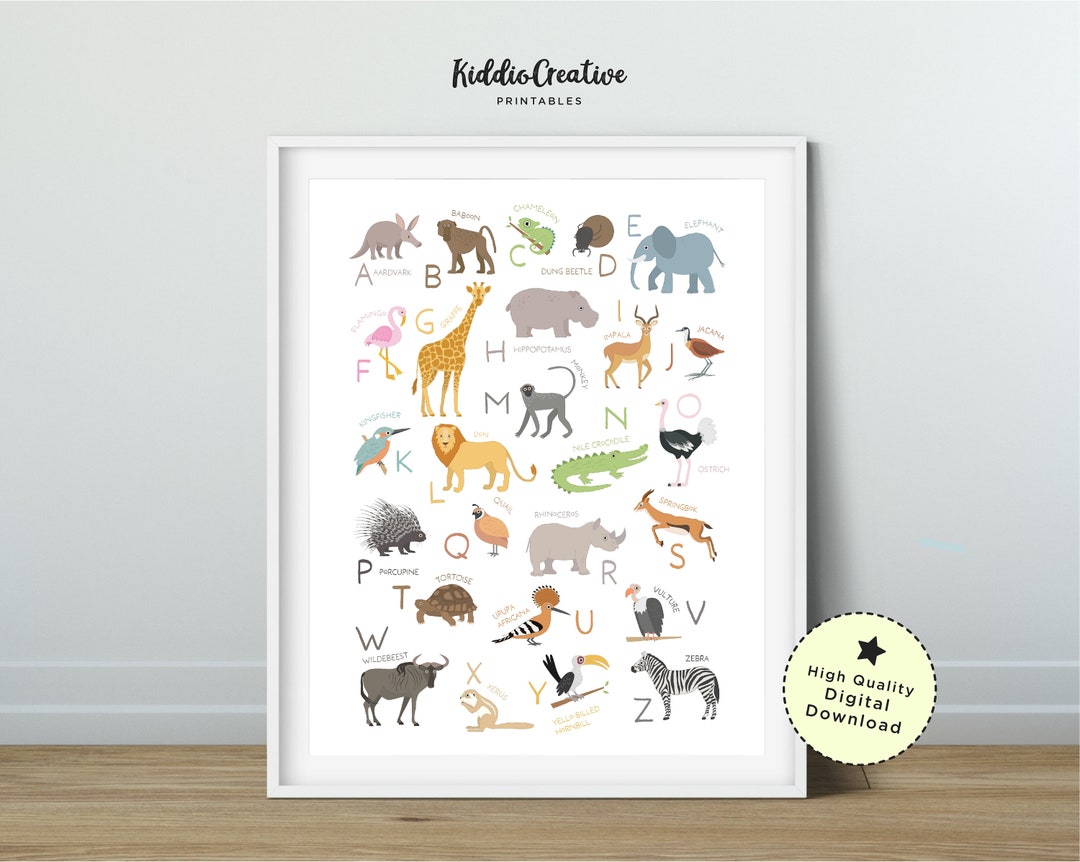Safari Animal Alphabet; Cute African Animals ABC Poster; Safari Nursery ...