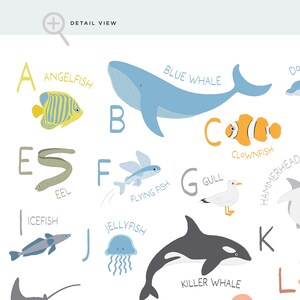 Ocean Animals Alphabet and Numbers Print Set; Nursery Wall Art; Kid's ...