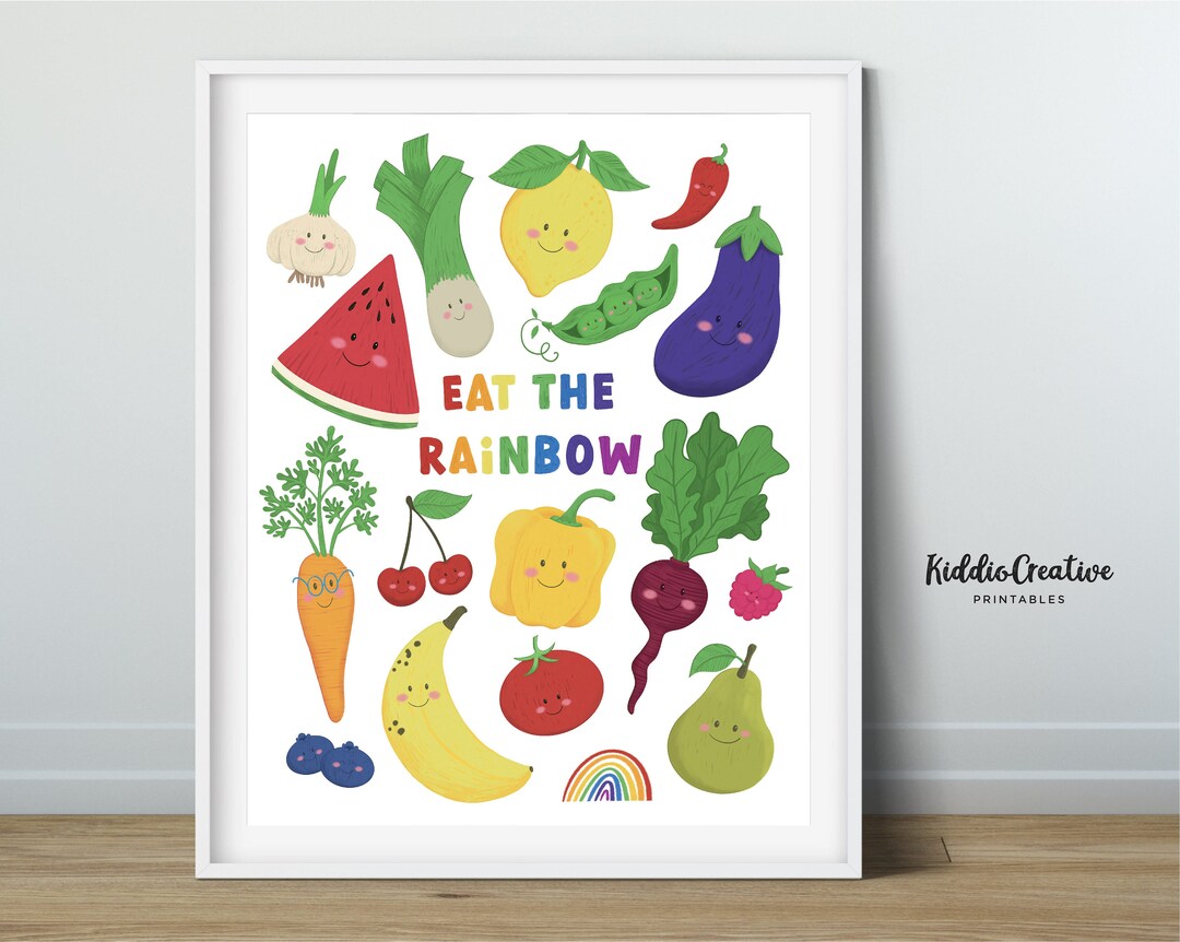 Eat the Rainbow Print; Cute Nursery Wall Art, Fruit and Vegetable Print ...