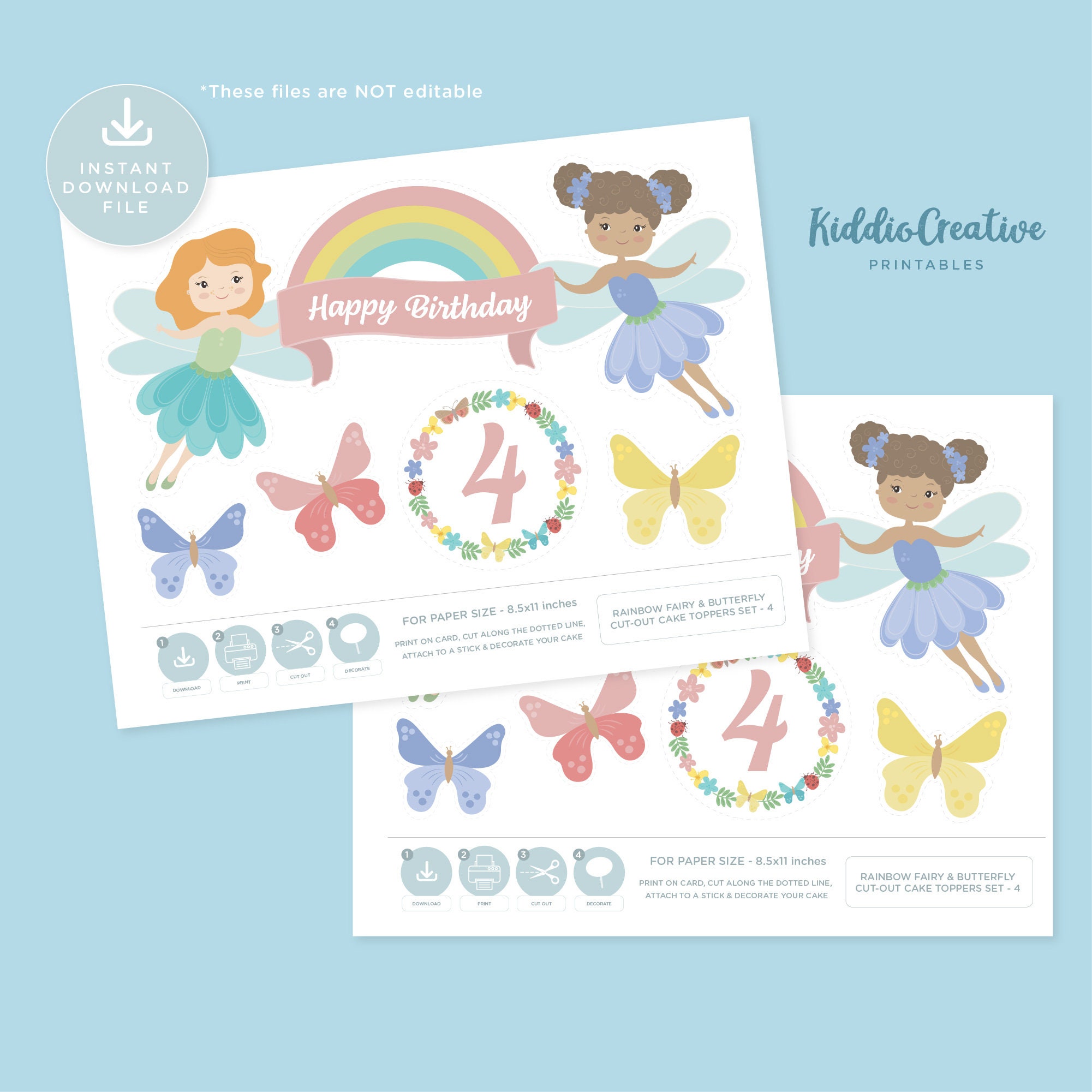 FAIRY Butterfly Cut-out Cake Topper FOUR FOURTH Birthday Party ...